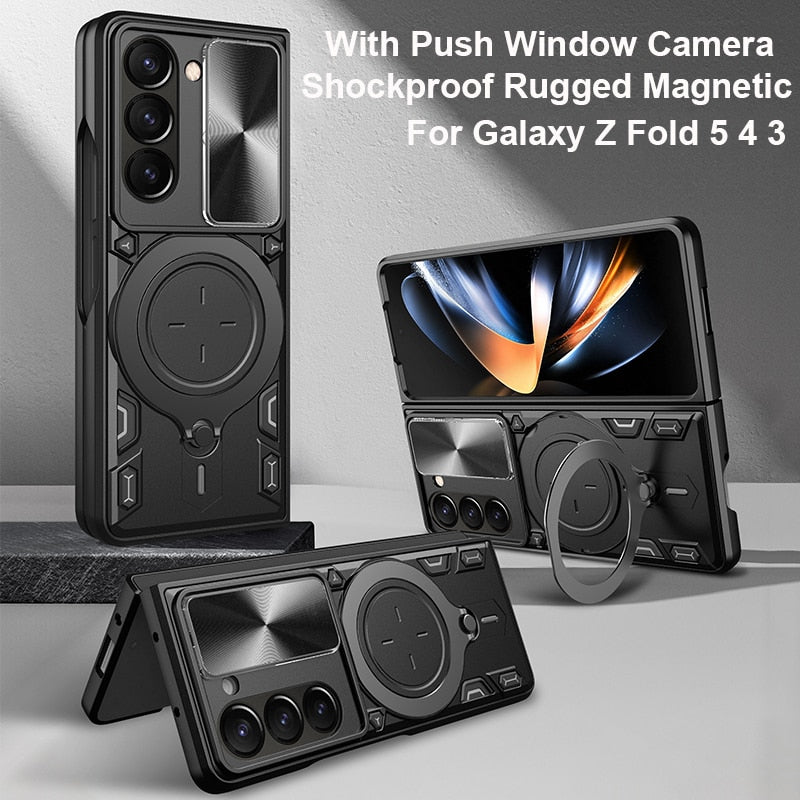 Magnetic Armor Case with Ring & Window Camera Protector For Galaxy Z F ...